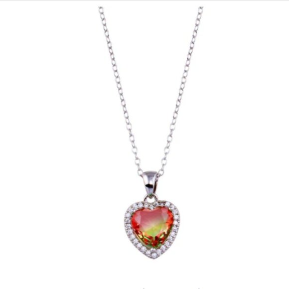 Jewelry | Rhodium Plated 925 Sterling Silver Halo Red And Green ...